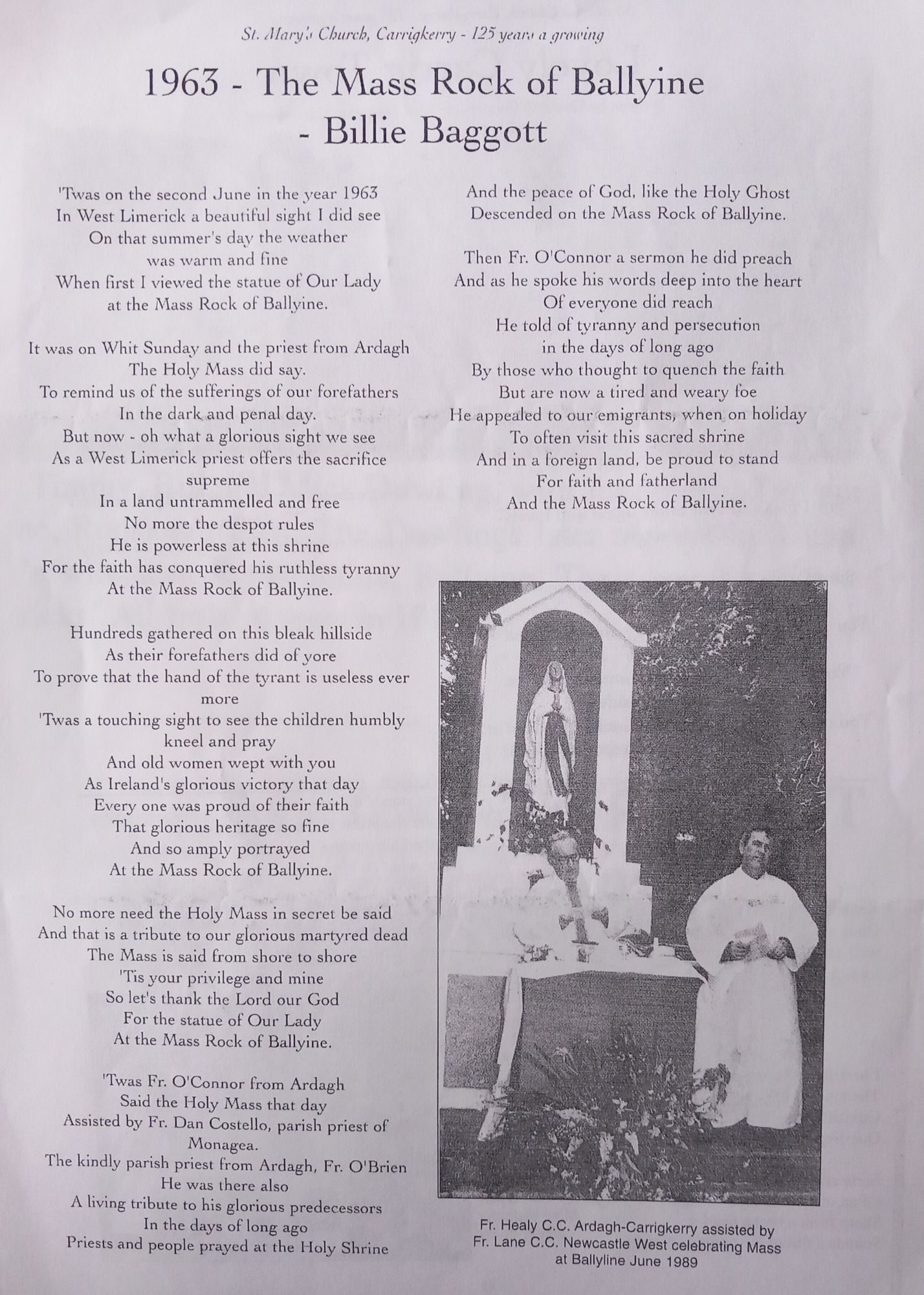 BALLYINE MASS ROCK. - LANGAN'S HISTORICAL A-Z, INDEX & DIARY BY George ...